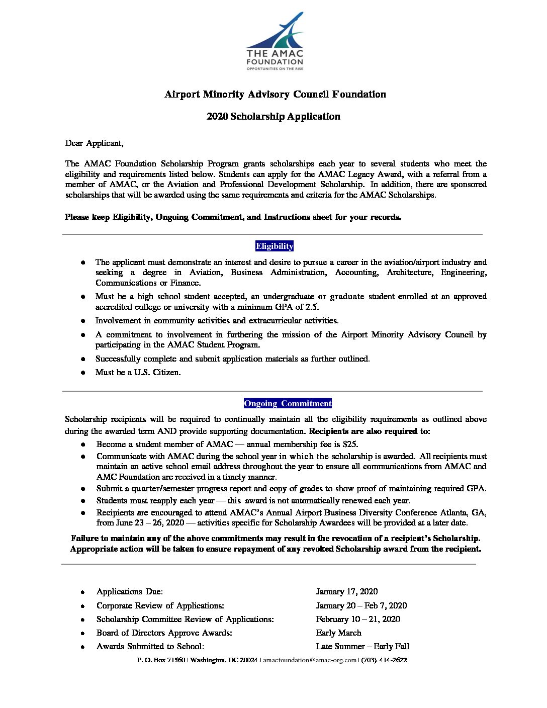 2020 AMAC Foundation Scholarship Application - AMAC